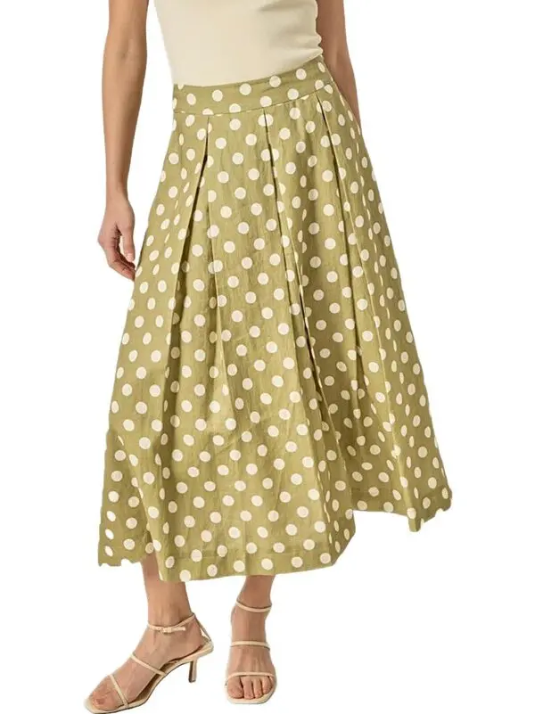 English Factory Polka Dot A-line Linen Skirt - Olive Green