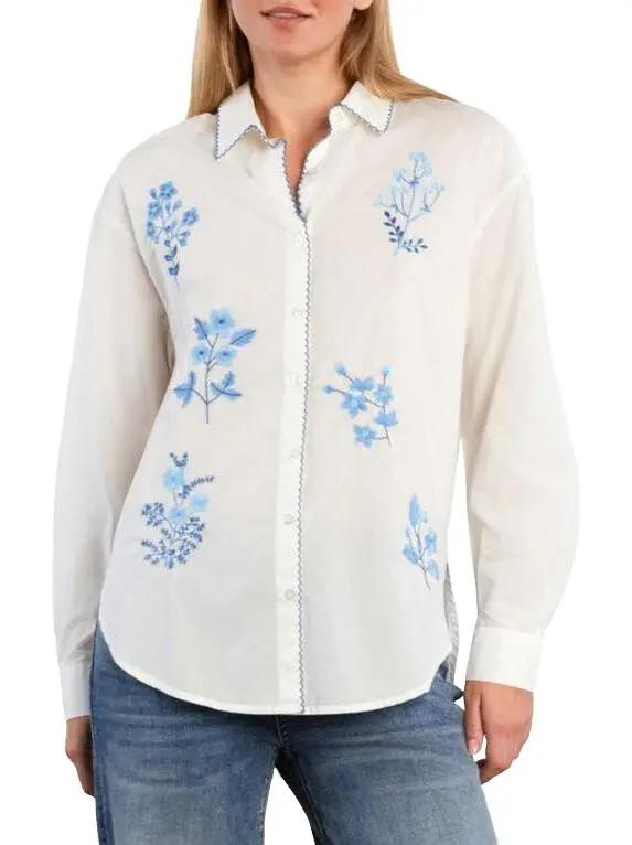 BILLY T Floral Embroidered Button-up Shirt - Bright White