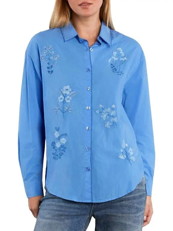 BILLY T Floral Embroidered Button-up Shirt - Provence Blue