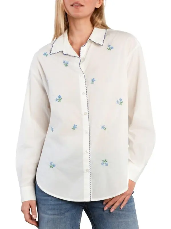 BILLY T Floral Embroidered Button-up Shirt - Bright White