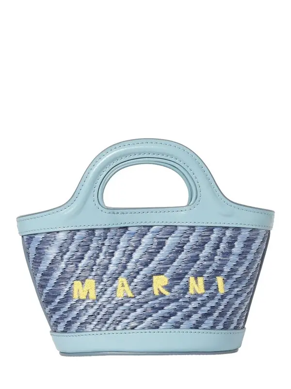 Marni Tropicalia Mini Raffia And Leather Bag - Blue