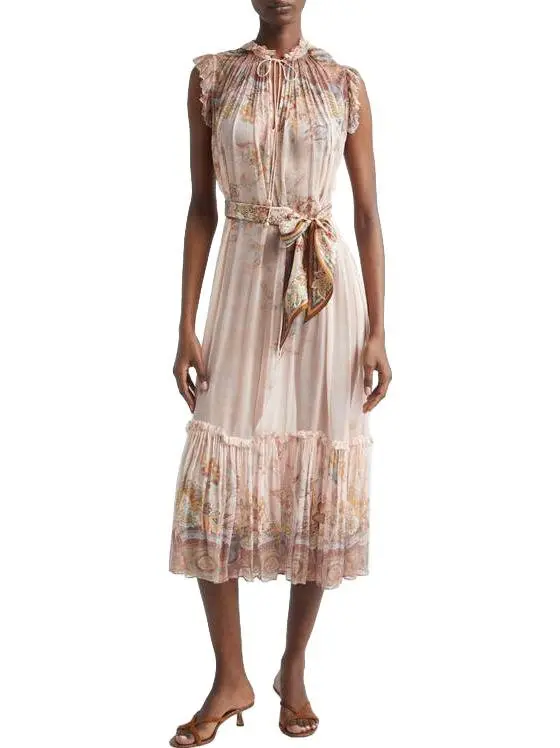 Zimmermann Alchemy Flutter Midi Dress - Pink Paisley