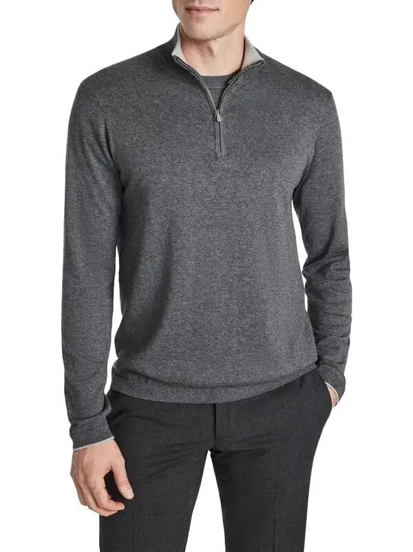 JACK VICTOR Daniel Quarter-zip Cotton Sweater - Charcoal