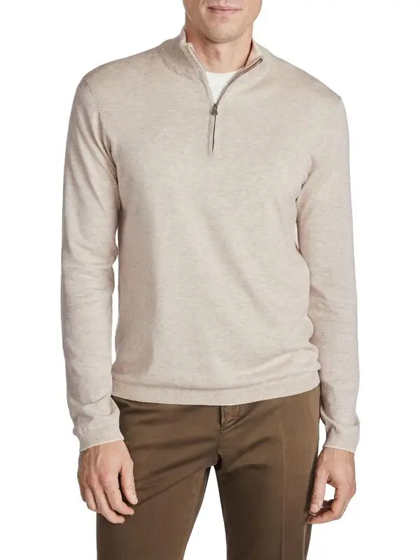 JACK VICTOR Daniel Quarter-zip Cotton Sweater - Oyster