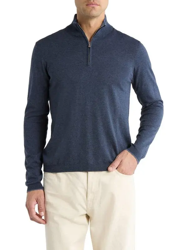 JACK VICTOR Daniel Quarter-zip Cotton Sweater - Washed Navy