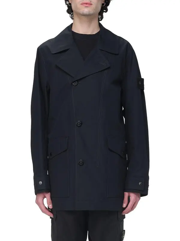 Stone Island Double Breasted Coat - Black