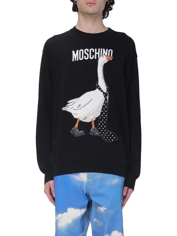 Moschino Cotton Knit Top With Graphic Print - Black