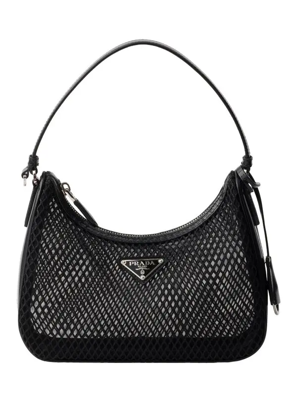 Prada Re-edition 2005 Mesh And Brushed Leather Bag - Black