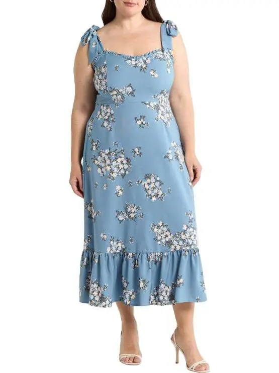 SUGARLIPS Floral Tie Strap Midi Dress - Blue-multi