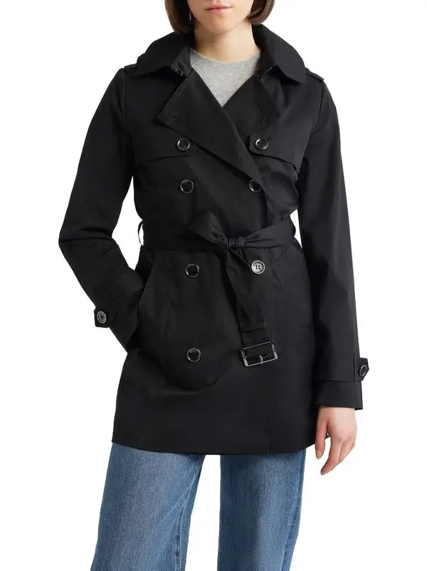 Michael Kors Water Resistant Short Trench Coat - Black