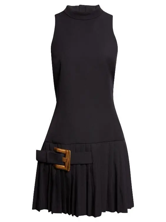 Balmain Belted Wool Grain De Poudre Minidress - Black