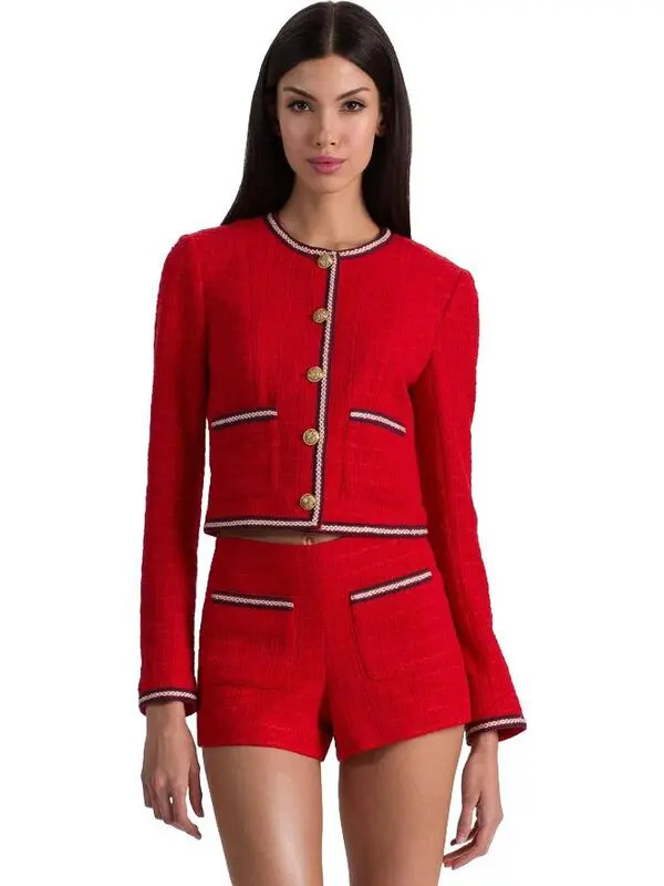 Alice + Olivia Avalon Shrunken Tweed Jacket - Red