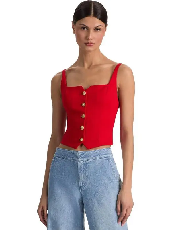 Alice + Olivia Kelcey Button Front Top - Red