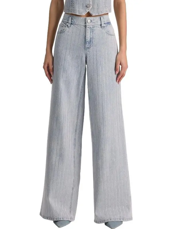 Alice + Olivia Embellished Wide Leg Jeans - Blue
