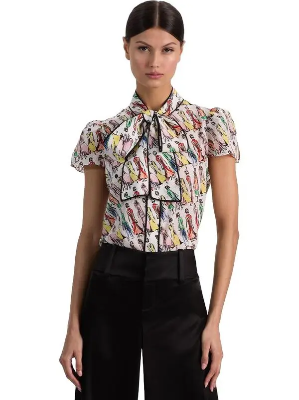 Alice + Olivia Jeannie Staceface Silk Blouse - Denim