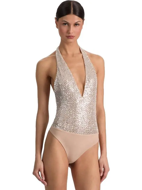 Alice + Olivia Pippa Sequin Bodysuit - Silver