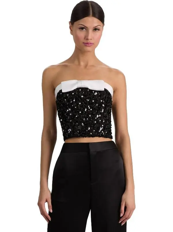 Alice + Olivia Katya Embellished Bow Top - Black