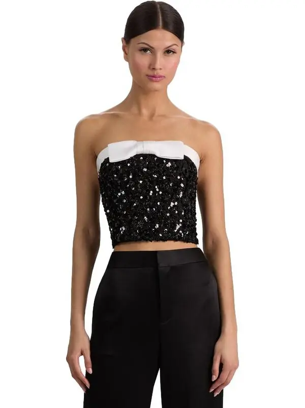 Alice + Olivia Katya Embellished Bow Top - Black