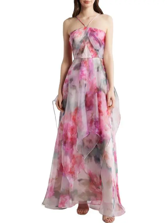 Eliza J Floral Print Ballgown - Rose
