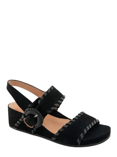 Gentle Souls Slingback Wedge Sandal - Black Suede