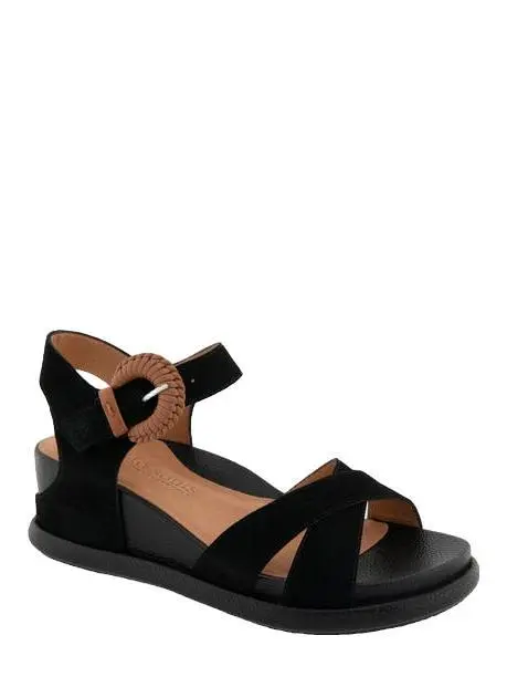 Gentle Souls Jaylee Ankle Strap Wedge Sandal - Black Suede