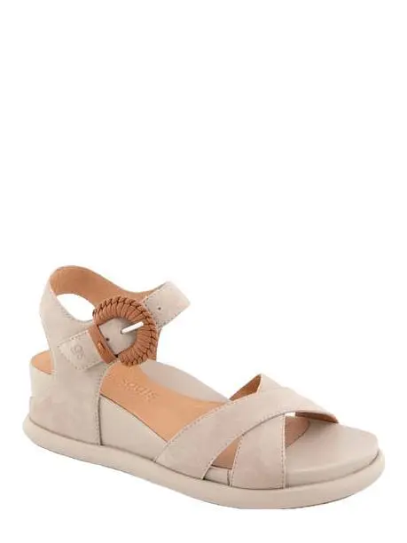 Gentle Souls Jaylee Ankle Strap Wedge Sandal - Light Mushroom Suede