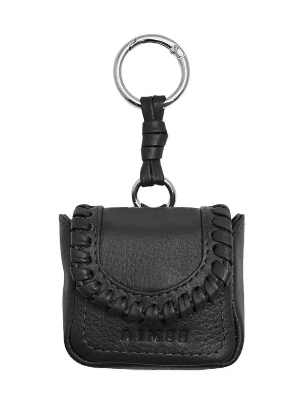 AIMEE Leather Bag Charm - Black