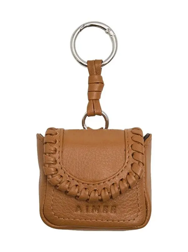 AIMEE Leather Bag Charm - Latte