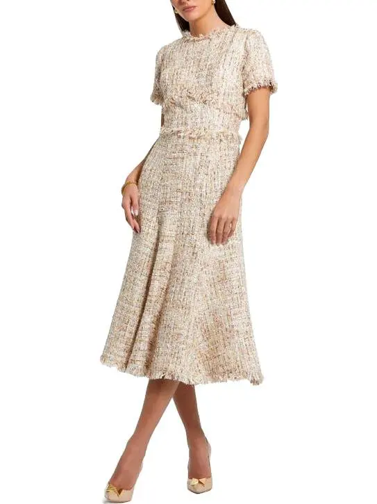 Mac Duggal Boucle A-line Midi Dress - Blush