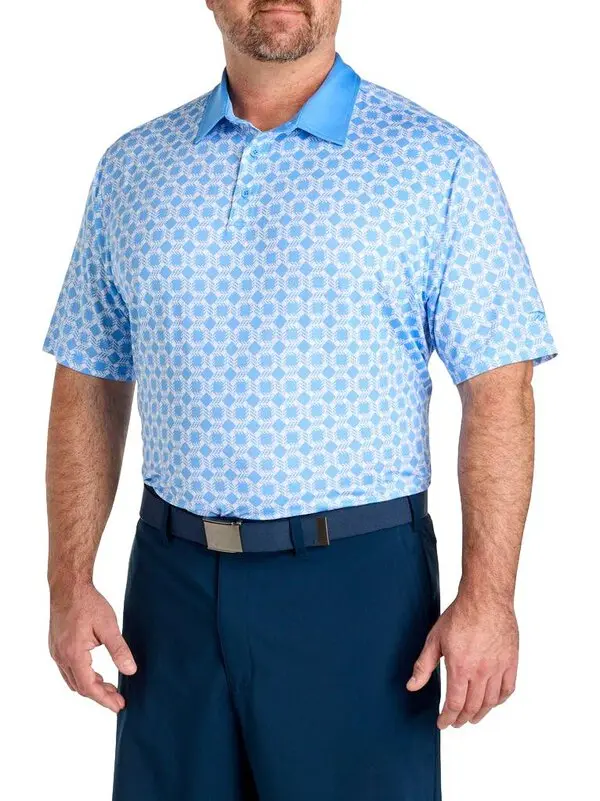 REEBOK Big & Tall Mosaic Geometric Performance Polo Shirt - Peri Blue