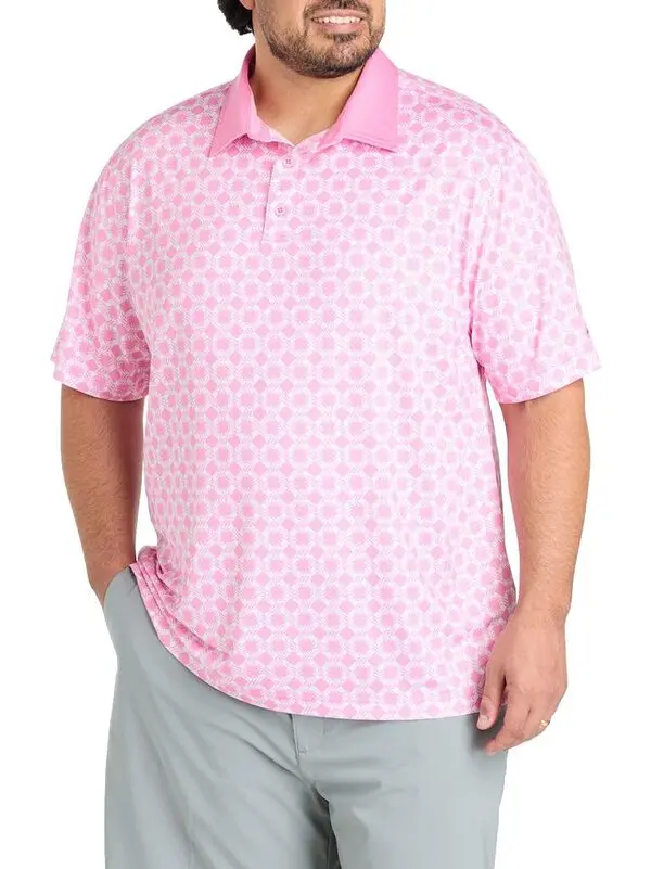 REEBOK Big & Tall Mosaic Geometric Performance Polo Shirt - Playful Pink