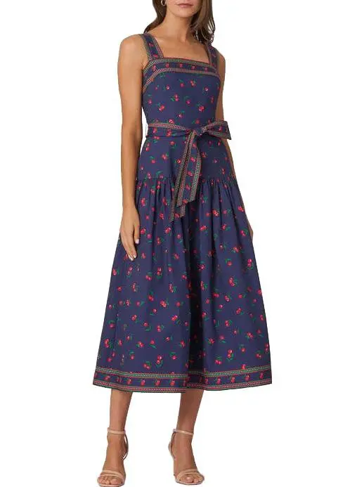 Shoshanna Printed Poplin Kora Dress - Navy/cherry