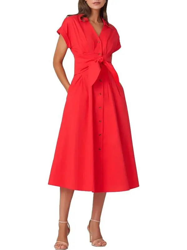 Shoshanna Cotton Poplin Beatrice Shirt Dress - Tomato
