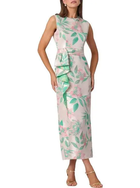 Shoshanna Floral Jacquard Silvia Dress - Blush/kelly Green