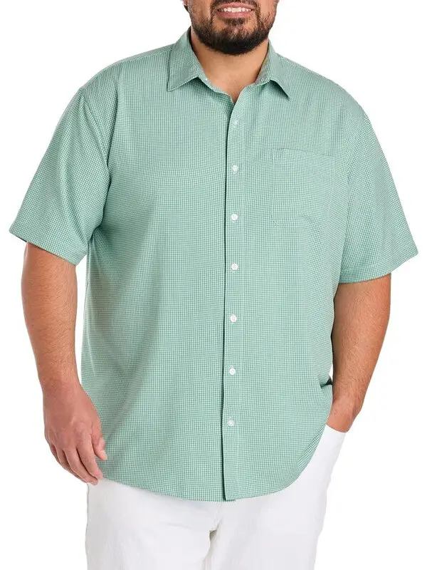 HARBOR BAY BY DXL Big & Tall Small Plaid Microfiber Sport Shirt V2 - Green