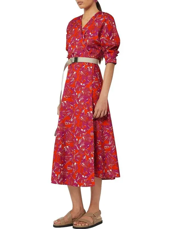 Max Mara Camino Shell Print Cotton Poplin Wrap Dress - Coral