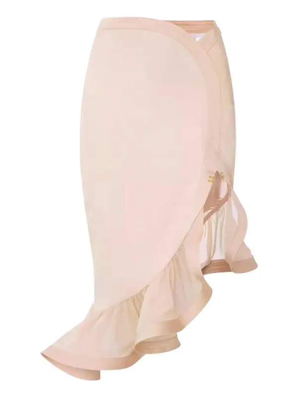 Elisabetta Franchi Crêpe And Satin Skirt With Ruffle Hem - Neutrals