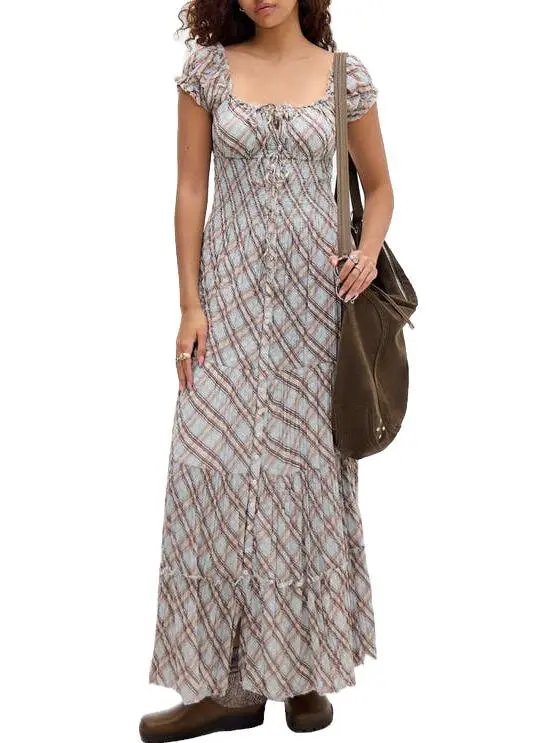 BDG URBAN OUTFITTERS Tiana Check Maxi Dress - Blue Check