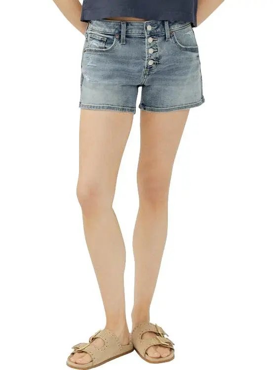 SILVER JEANS CO. Exposed Button Denim Boyfriend Shorts - Summers Beach