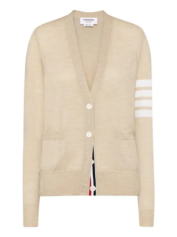 Thom Browne 4-bar Relaxed Fit V-neck Cardigan - Tan