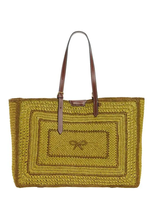 ANYA HINDMARCH East West Bow Raffia Tote - Caper