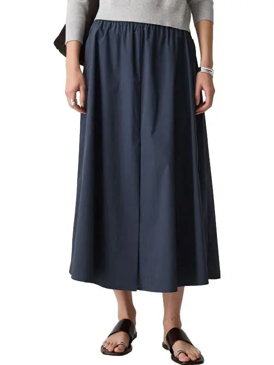 Theory Cotton-blend A-line Midi Skirt - Faded Navy