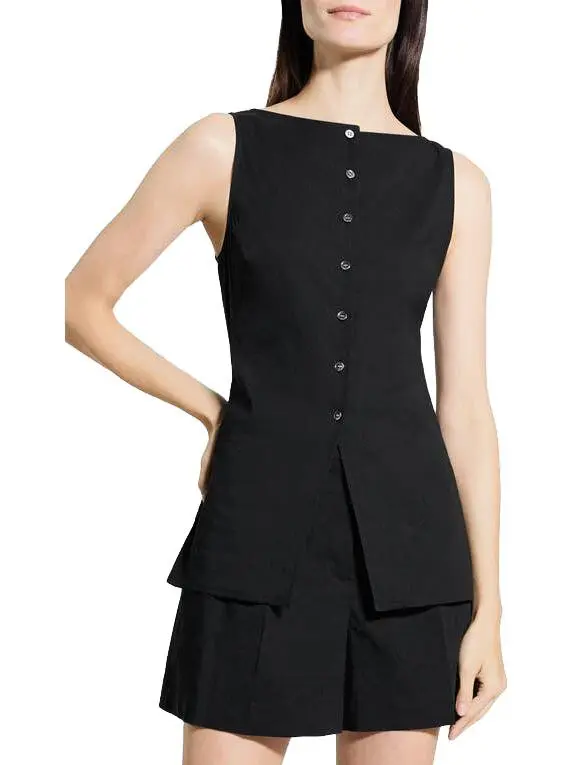 Theory Sleeveless Button-front Longline Top - Black