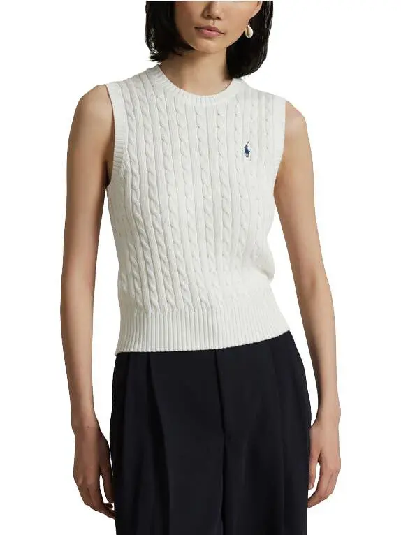 Polo Ralph Lauren Cable Knit Cotton Sweater Vest - White