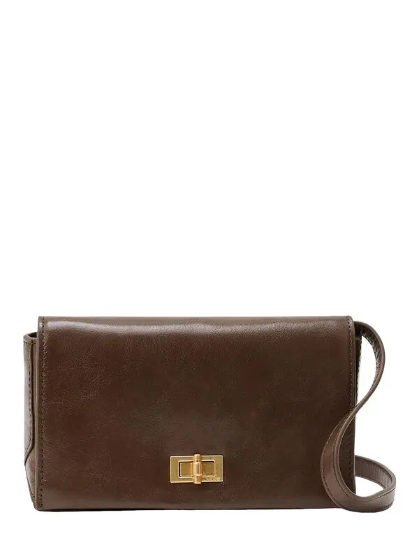 REISS Leather Crossbody Bag - Taupe