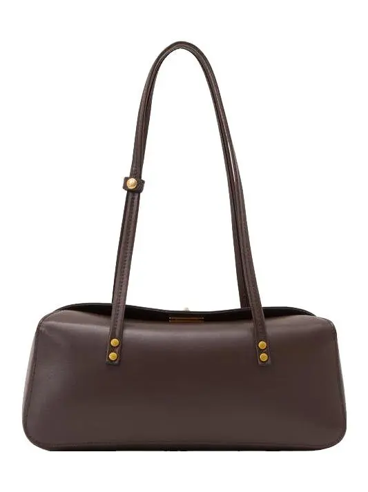 REISS Devora Leather Shoulder Bag - Chocolate