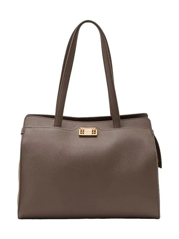 REISS Delphine Leather Tote - Taupe