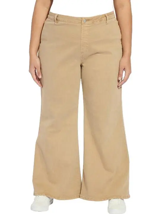 Lyssé Iris Flat Front Wide Leg Jeans - Asutex Desert Khaki