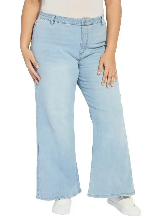 Lyssé Iris Flat Front Wide Leg Jeans - Bleached Blue