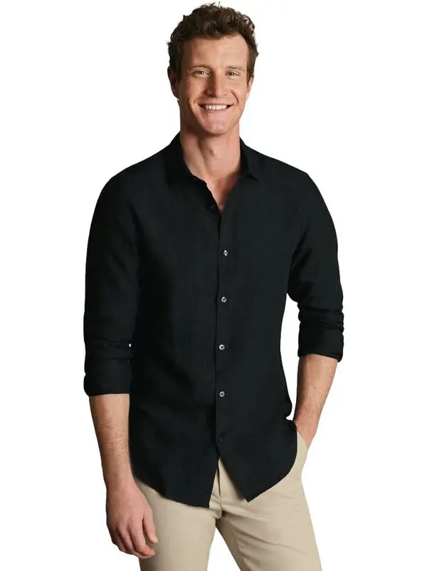 CHARLES TYRWHITT Plain Pure Linen Shirt - Black